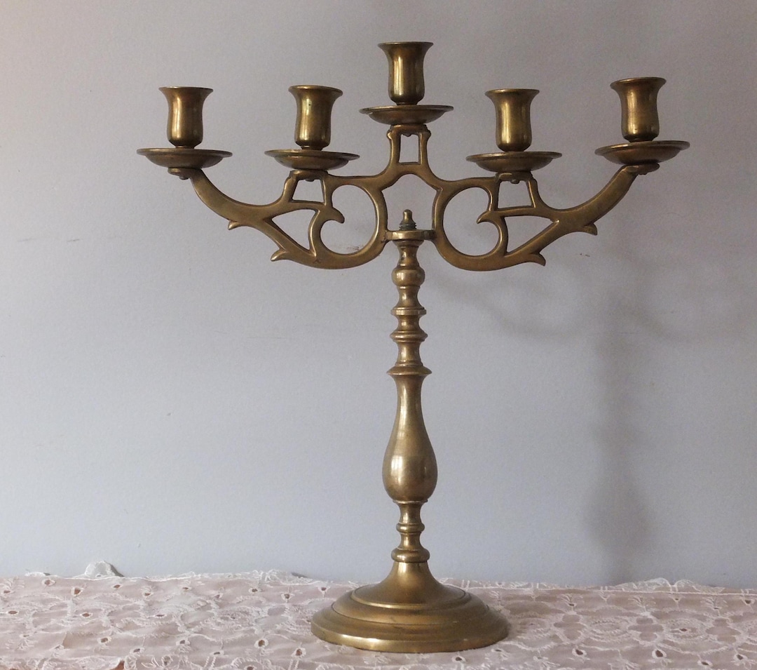 Large Vintage Brass 5 Arm Candelabra - Etsy