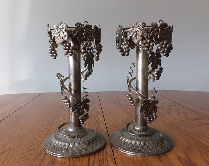 Vintage Silver Plate Grape Vine Candlestick Holders Set of 2 - Etsy