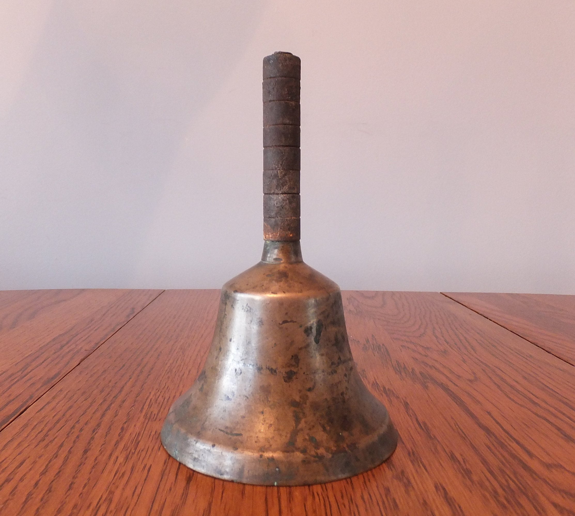 Large Antique Brass Hand Held School Bell with Turned Wooden Handle ...