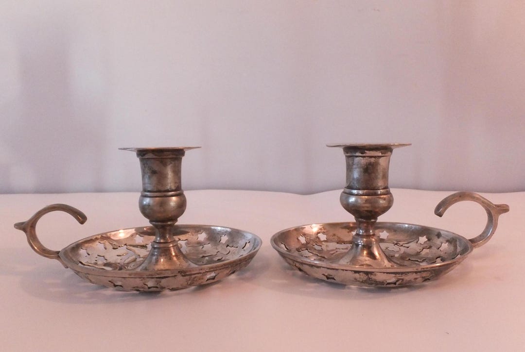 Vintage Silver Plate Candlesticks With Deer and Stars Cut Out Design - Etsy