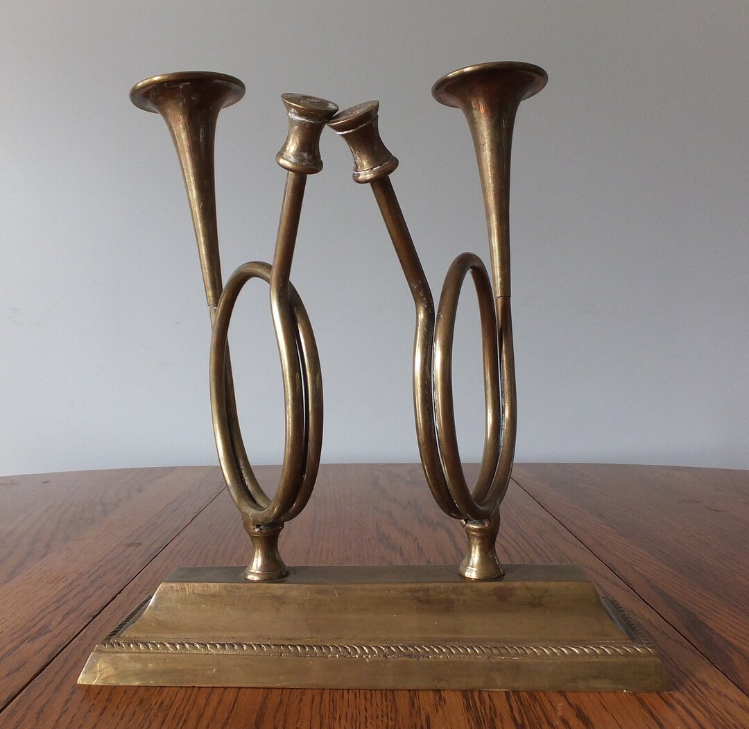 Vintage Brass Double Bugle Candle Stick Holder - Etsy