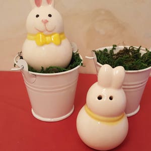 Bunny Salt and Pepper Shakers Farmhouse Decor Tabletop Tins Salt Cellar ...