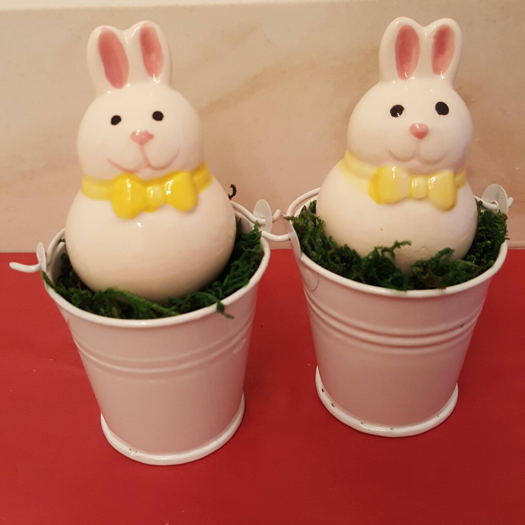 Bunny Salt and Pepper Shakers Farmhouse Decor Tabletop Tins Salt Cellar ...