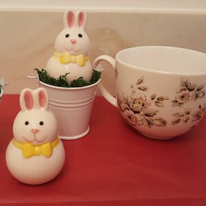 Bunny Salt and Pepper Shakers Farmhouse Decor Tabletop Tins Salt Cellar ...