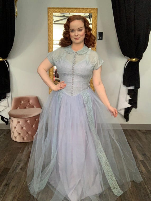 1950s 50s Vintage Baby Blue Tulle & Lace Formal Cupca… - Gem