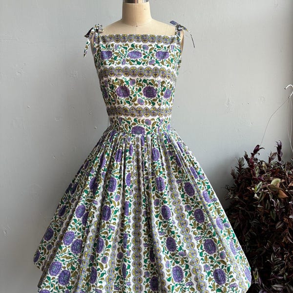 50s Floral Purple Dress - Etsy
