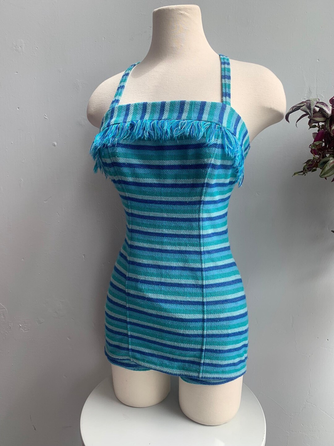 1950s 50s Vintage Blue Striped One Piece Swimsuit Bathing Suit by ...