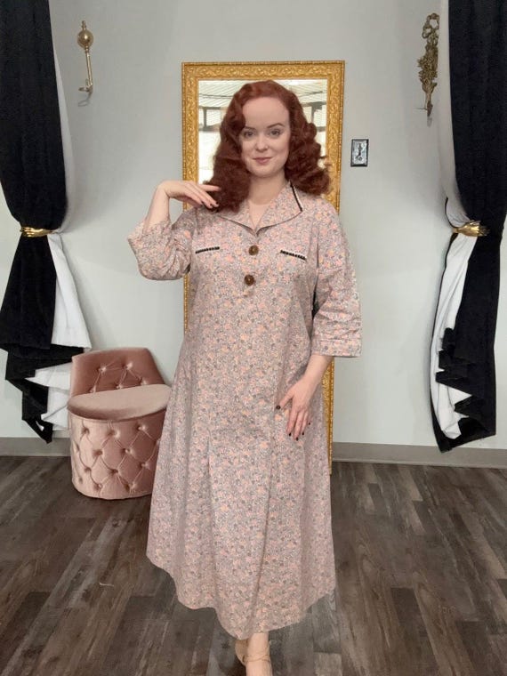 1920s 20s Vintage Volup Plus Size Pink & Gray Cotton … - Gem