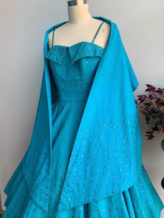 1950s 50s Vintage Rare Turquoise Blue Hand Painted Se… - Gem