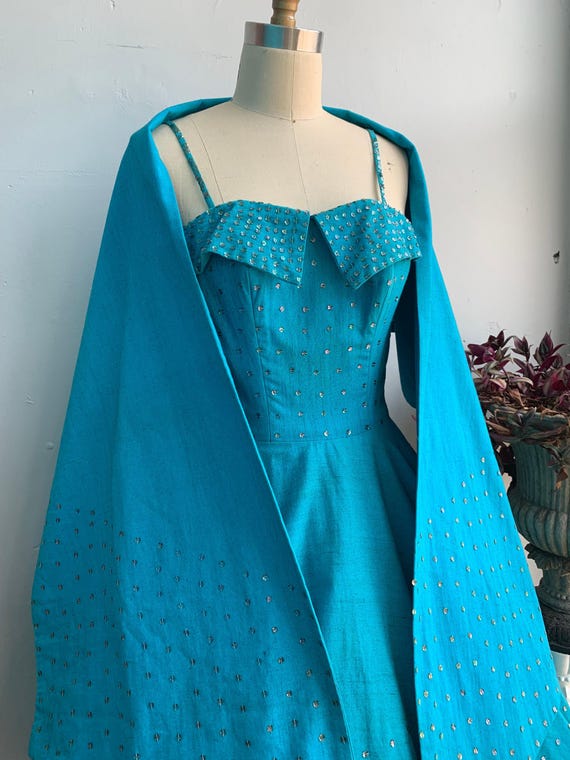 1950s 50s Vintage Rare Turquoise Blue Hand Painted Se… - Gem