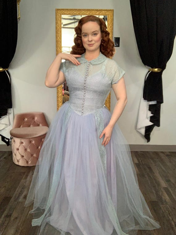 1950s 50s Vintage Baby Blue Tulle & Lace Formal Cupca… - Gem