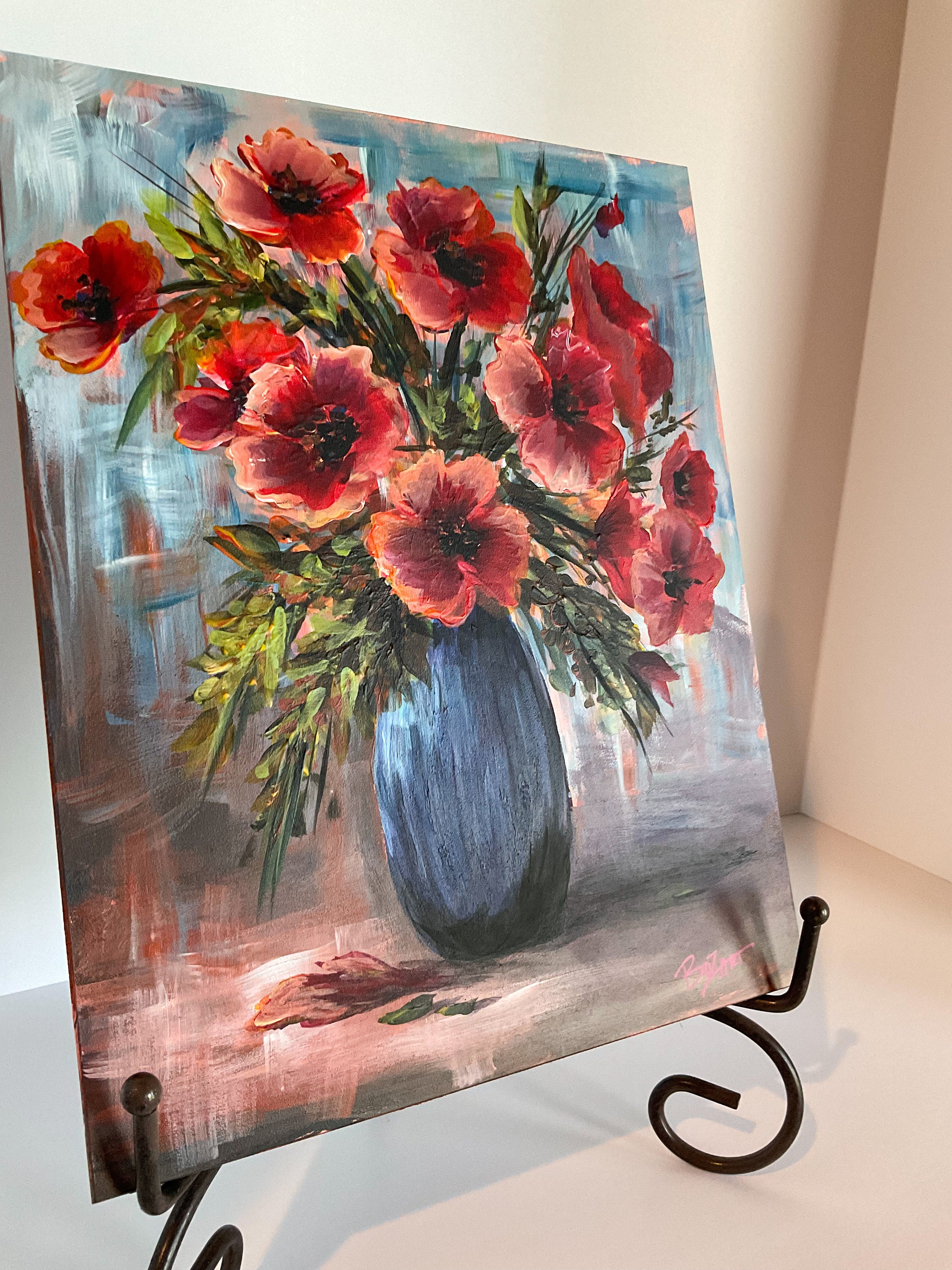 Original Art, Hand Painted, Floral, Rustic, Impressionistic, Vase ...