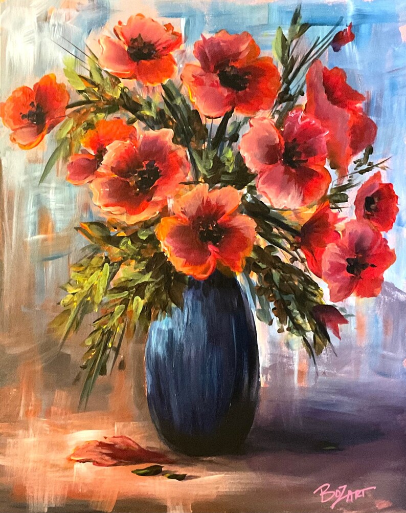 Original Art, Hand Painted, Floral, Rustic, Impressionistic, Vase ...