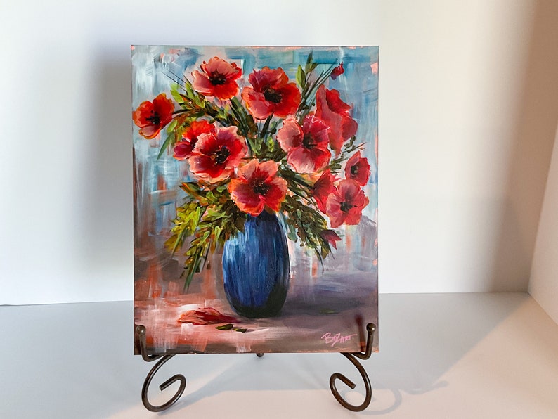 Original Art Hand Painted Floral Rustic Impressionistic Vase Acrylic ...