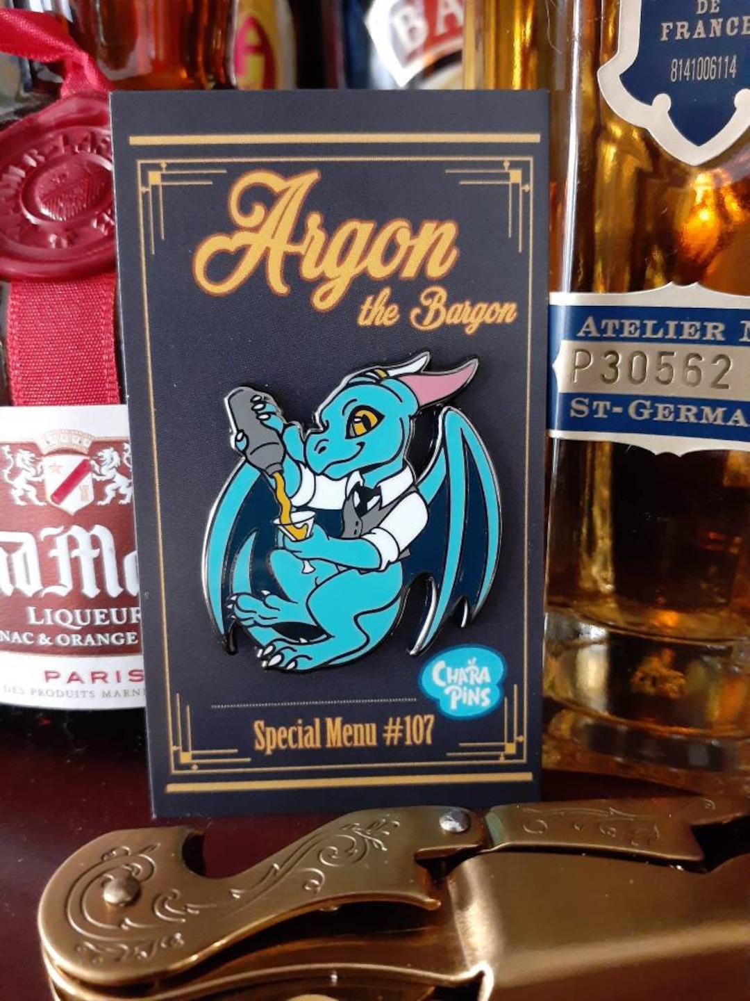 Argon the Bargon Enamel Pin : Charapins 107 Bartending Dragon - Etsy