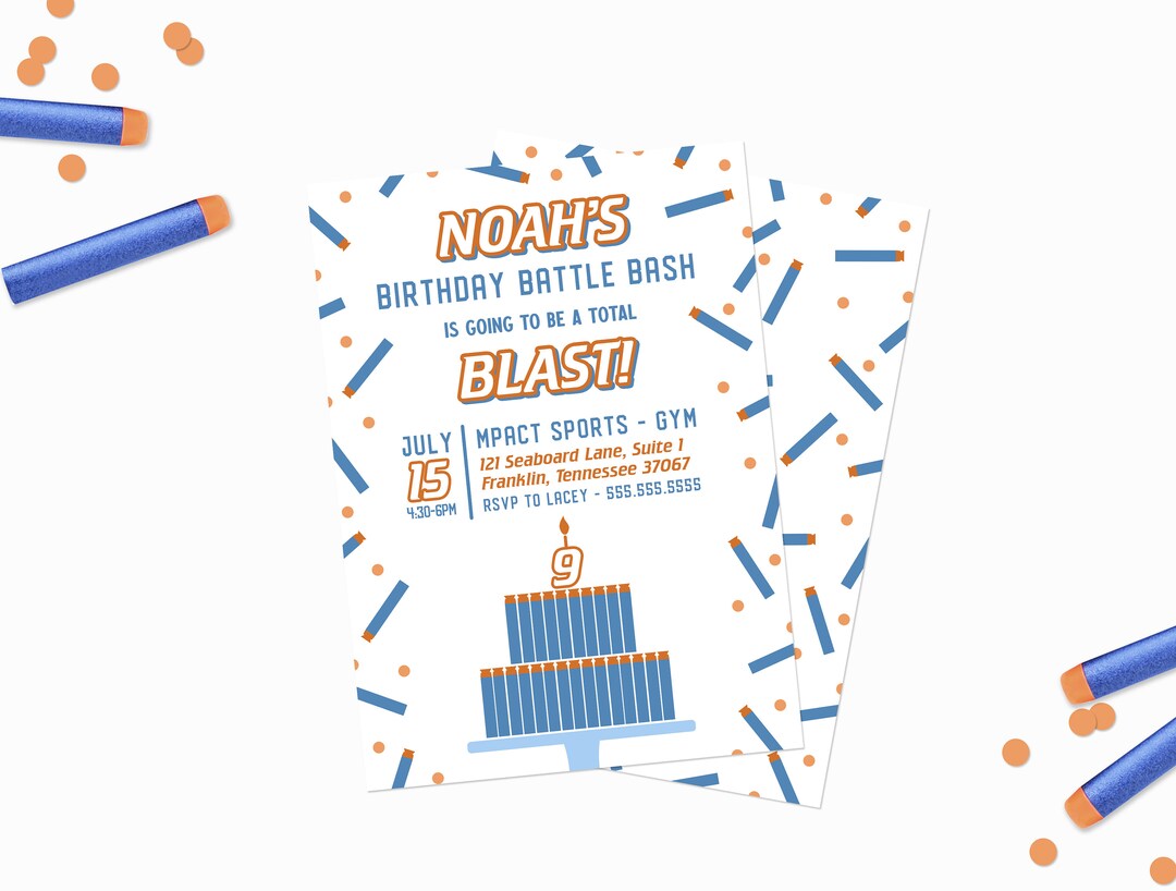 Birthday Battle Bash NERF WAR Birthday Party Invitation Boys Birthday ...