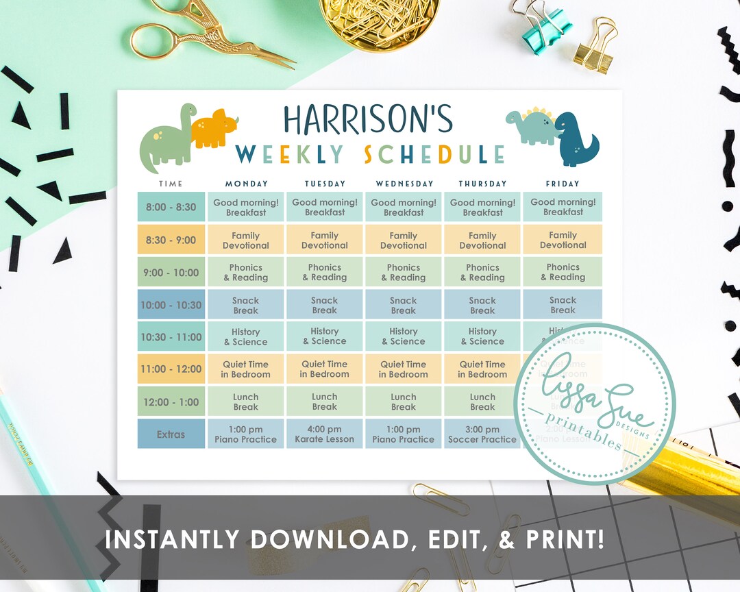 Dinosaur Kids Weekly Schedule: Editable Homeschool Printable (PDF) - Etsy