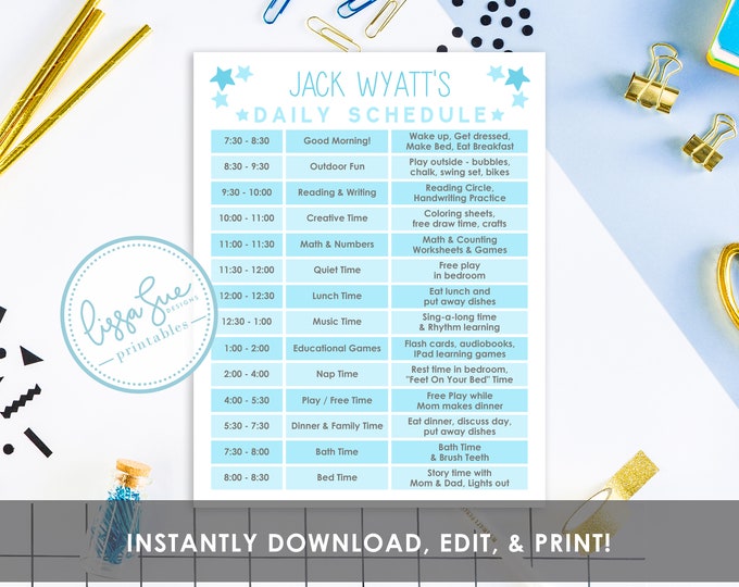 Kids Schedule - Editable Printable Fillable PDF Template - Hourly Kids ...