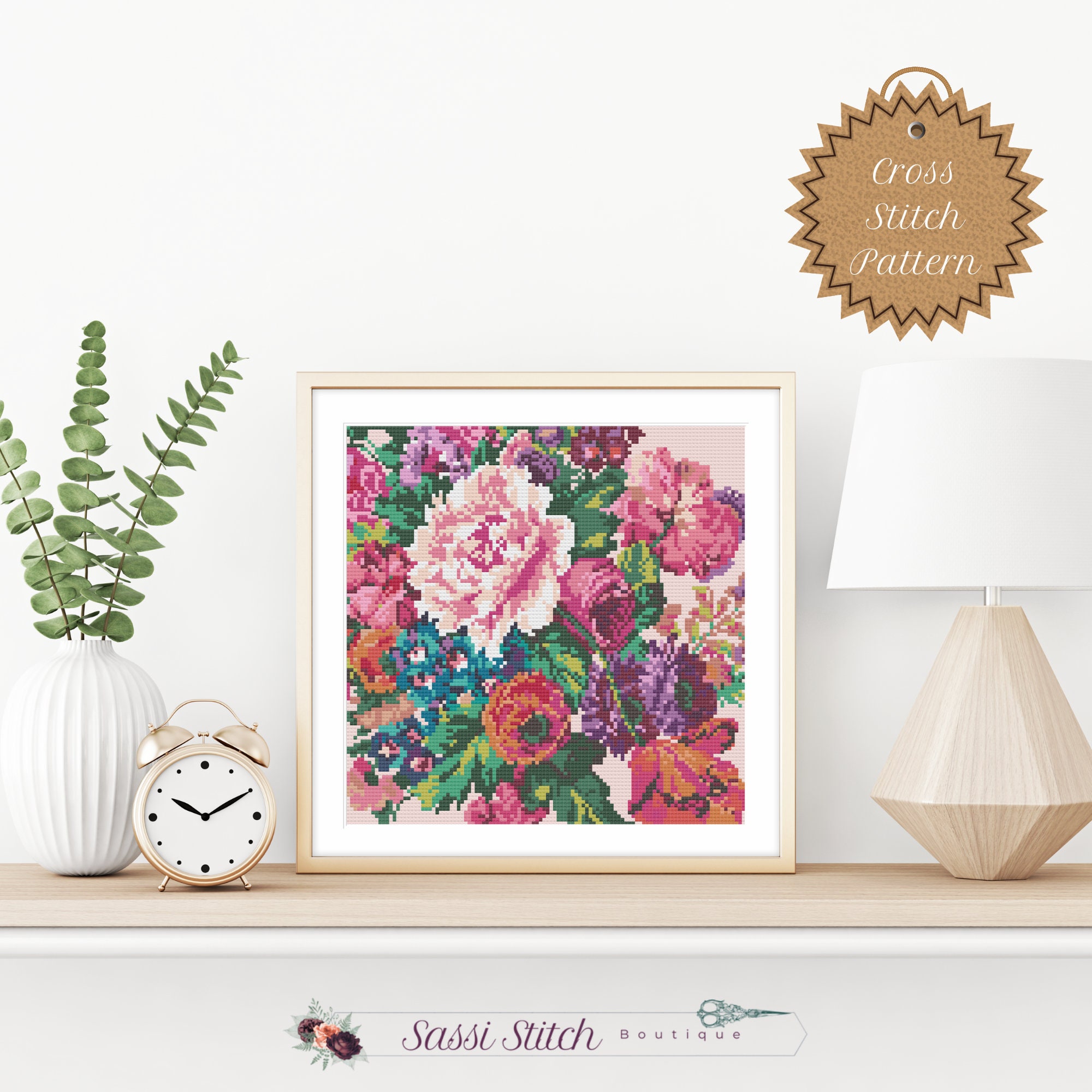 PDF Pattern: Large Floral Cross Stitch Pattern/vintage Style/beginner ...