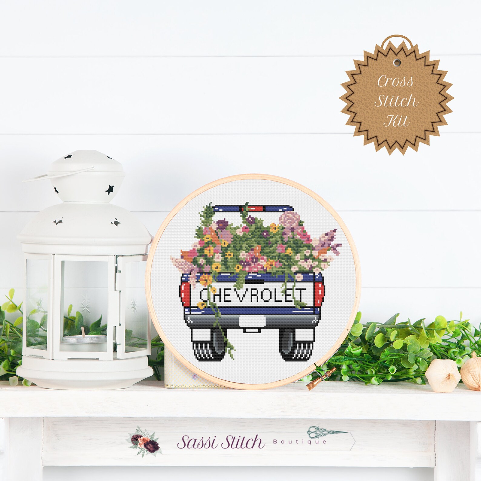 PDF Pattern: Floral Chevy Cross Stitch | Etsy