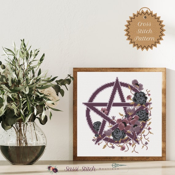Occult DIY Kit Satanic Temple Floral Pentacle Counted Cross Stitch Kit ...