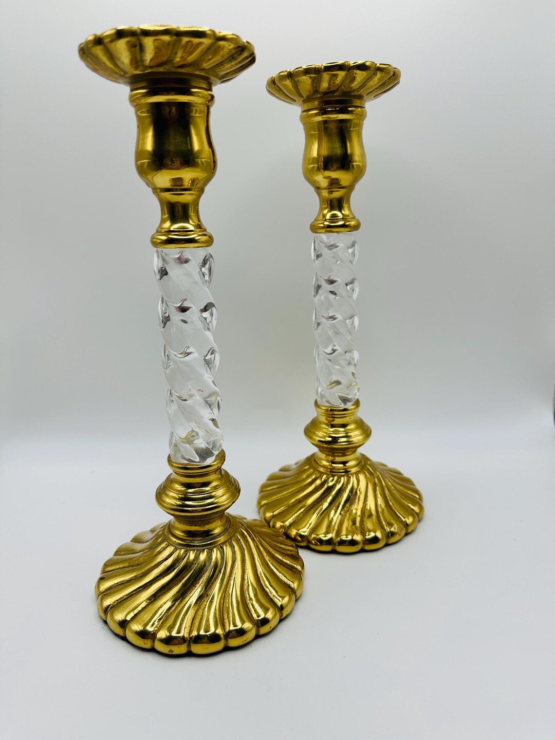 Vintage Hollywood Regency Decorative Crafts Lucite & Brass Candlesticks ...