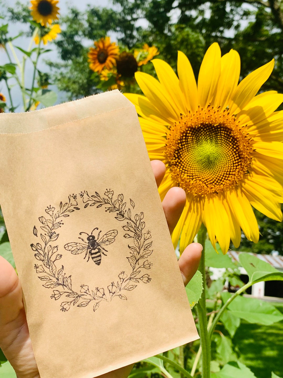 Kraft Paper Hand Stamped Brown or White Honey Bee 4”x 6” Treat Bags ...
