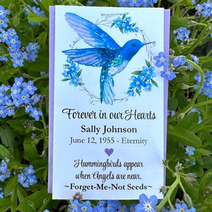 Hummingbird Memorial Forget Me Not Seed Packets Funeral Favors ...