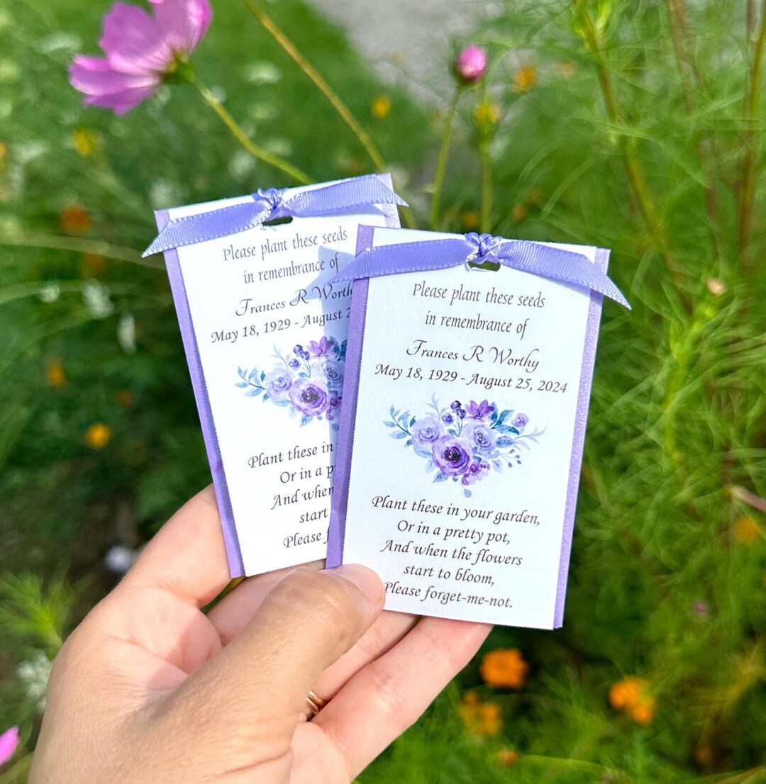 Purple Floral Memorial Seed Packet Favors: Forget-me-not Seeds Included ...