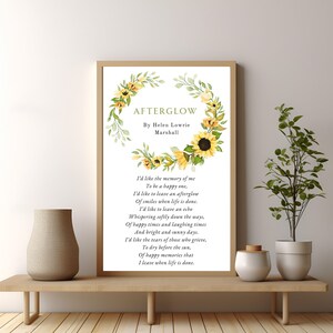 Sunflower Memorial Poem Print: Afterglow Celebration of Life (digital ...
