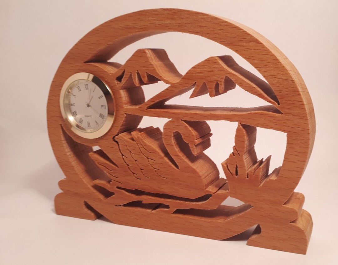 Swan and Mountain Clock in Beech - Etsy