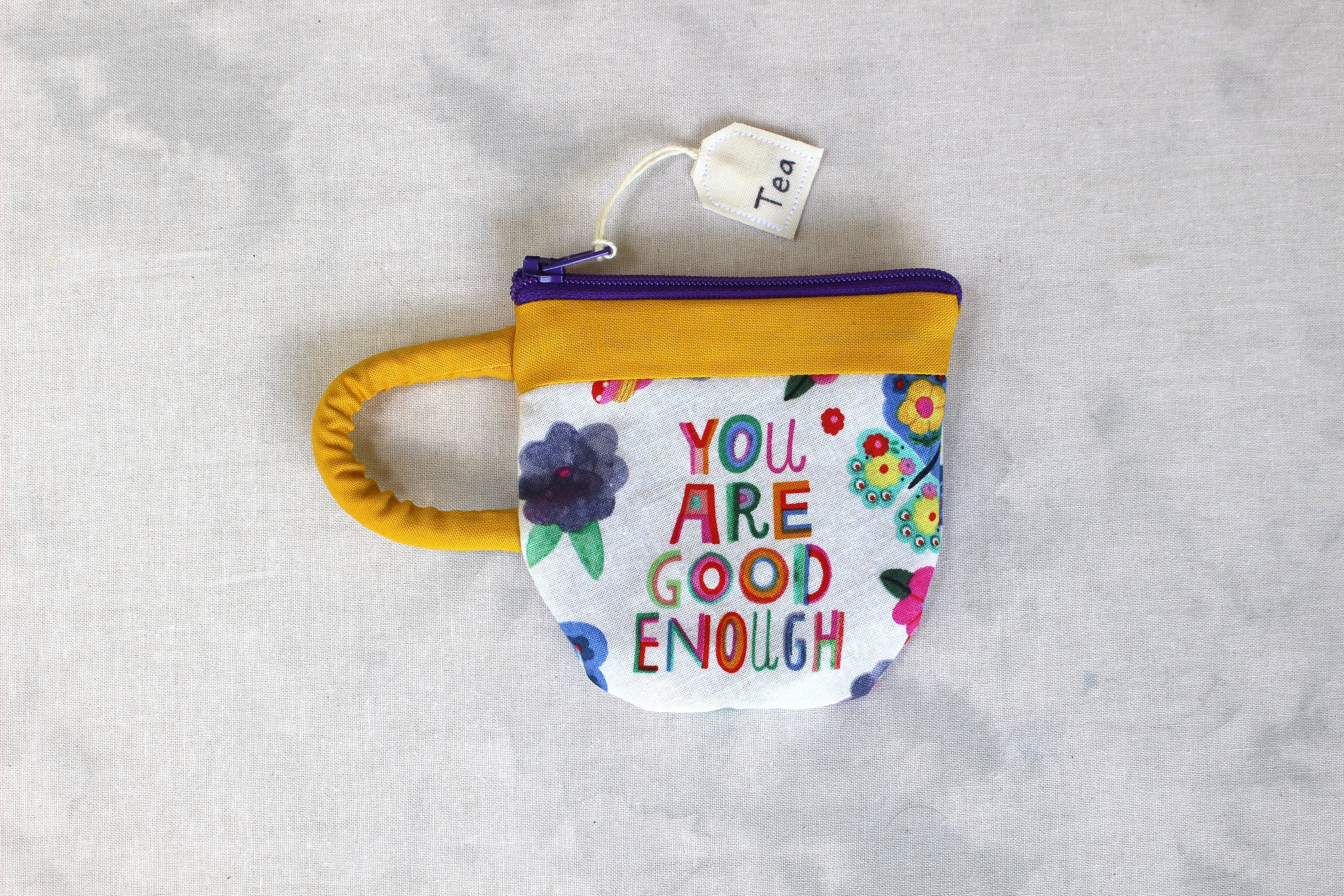 Teacup Pouch Motivational Sayings, Handmade Zipper Bag, Small Pouch ...