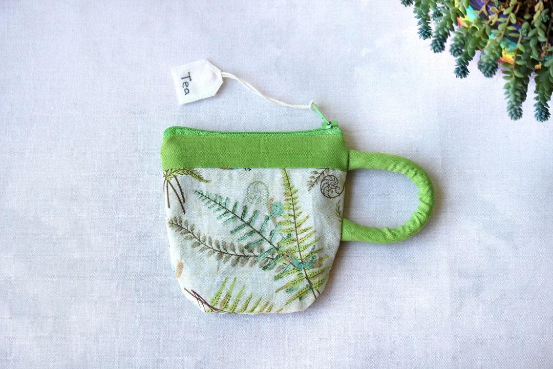 Teacup Pouch Fern Forest, Bugs Snails Plants Green, Zip Pouch, Coin ...