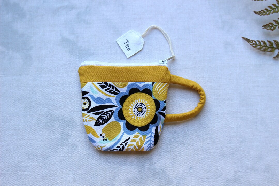 Teacup Pouch Modern Floral Yellow, Flowers, Jewelry, Zip Pouch, Coin ...