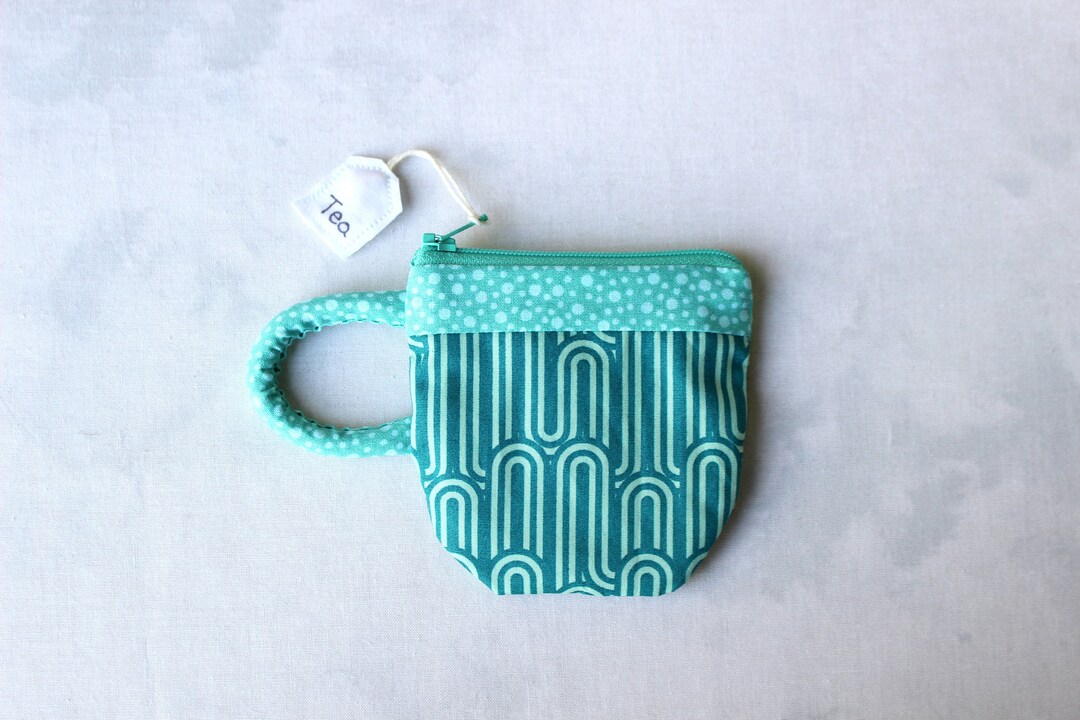 Teacup Pouch Midcentury Blue Waves, Teal Blue Pattern, Jewelry, Zip ...