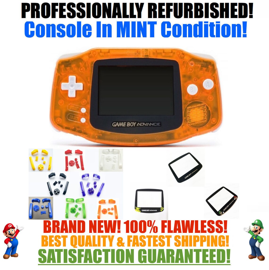 Nintendo Game Boy Advance GBA Clear Orange System Custom *new Screen ...