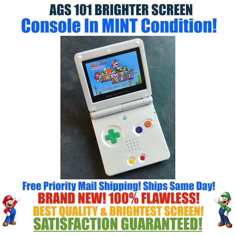 Nintendo Game Boy Advance GBA SP White System AGS 101 Brighter Mint New ...
