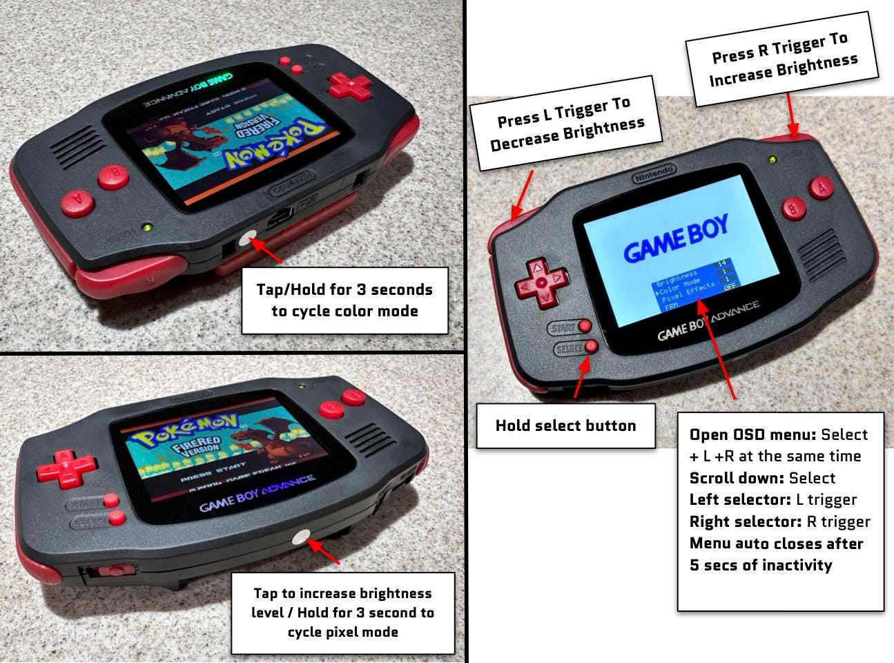 Nintendo Game Boy Advance GBA System CUSTOMIZED V5 IPS Brighter Backlit ...