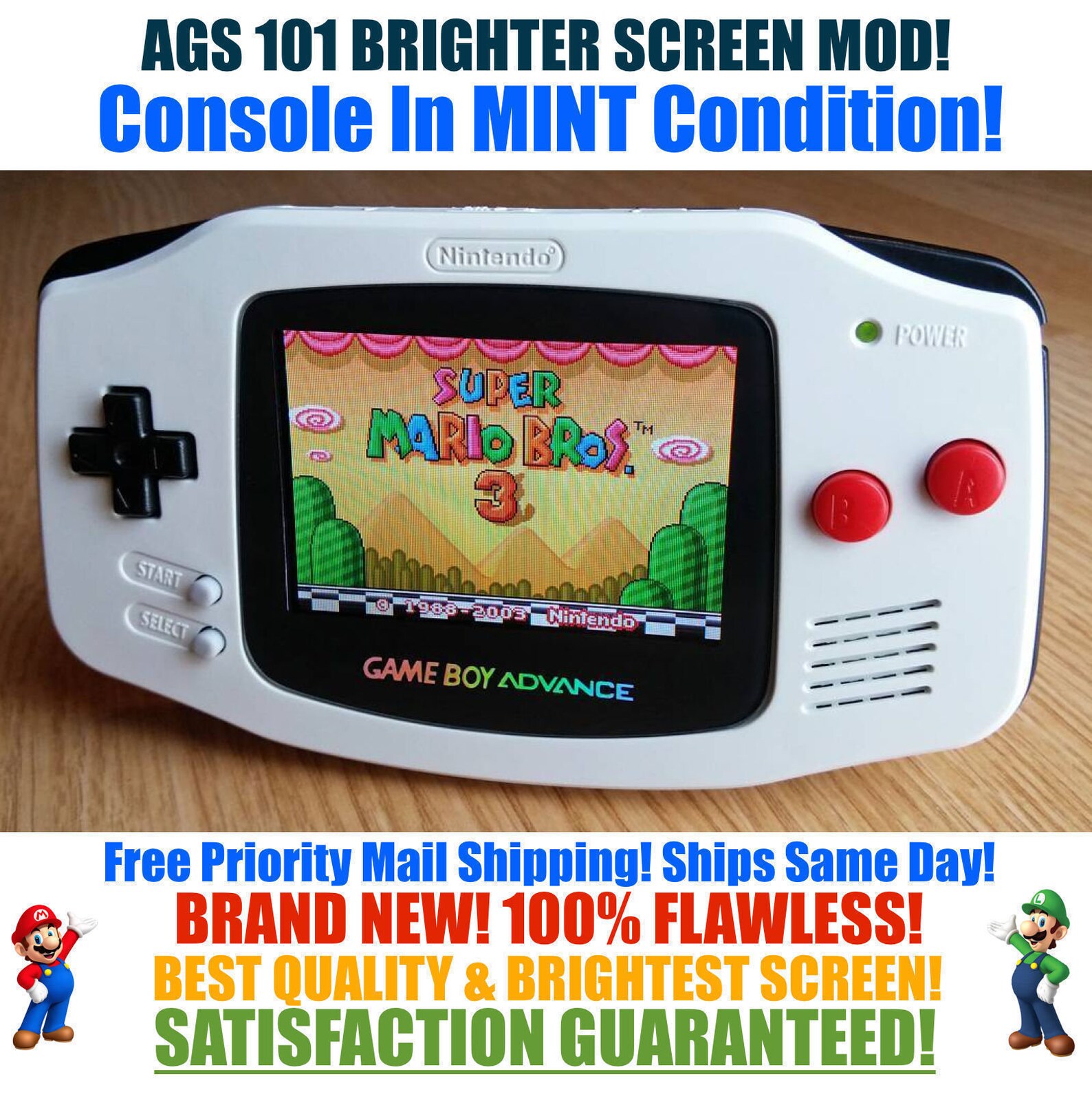 Nintendo Game Boy Advance Gba White System AGS 101 IPS | Etsy