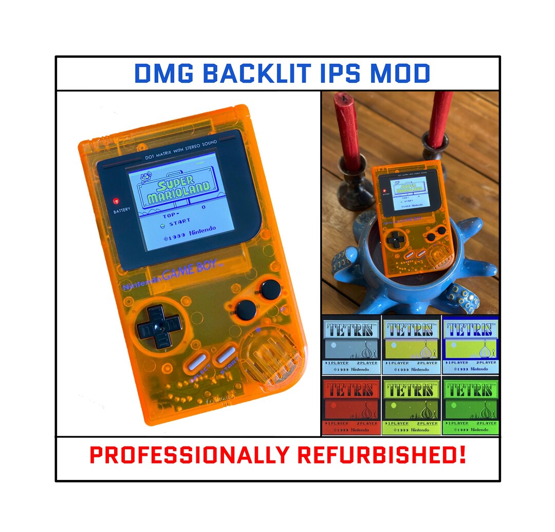 Nintendo Game Boy Original DMG IPS Brighter Backlit Backlight Mod Clear ...