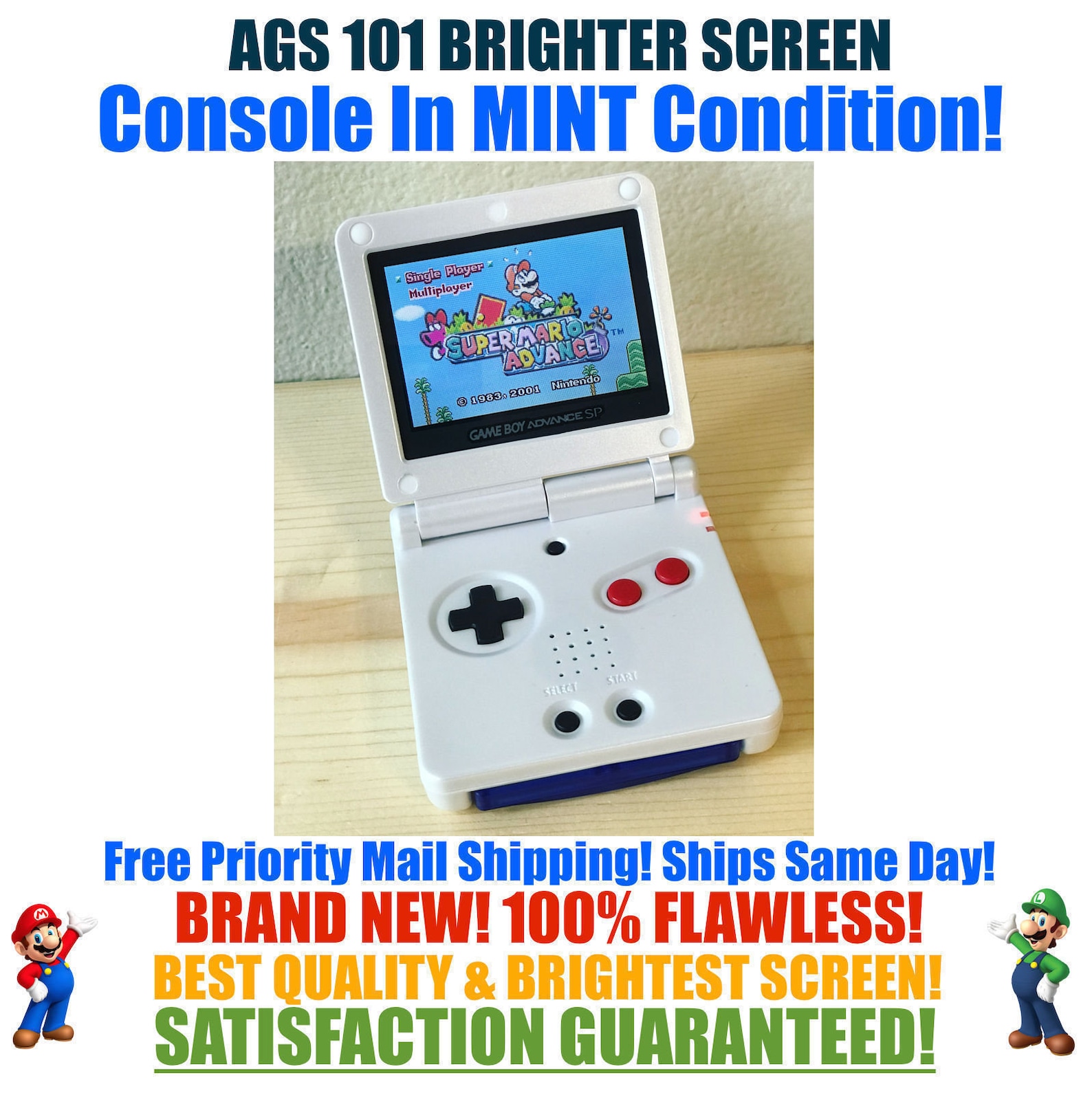 Nintendo Game Boy Advance GBA SP White System AGS 101 Brighter - Etsy