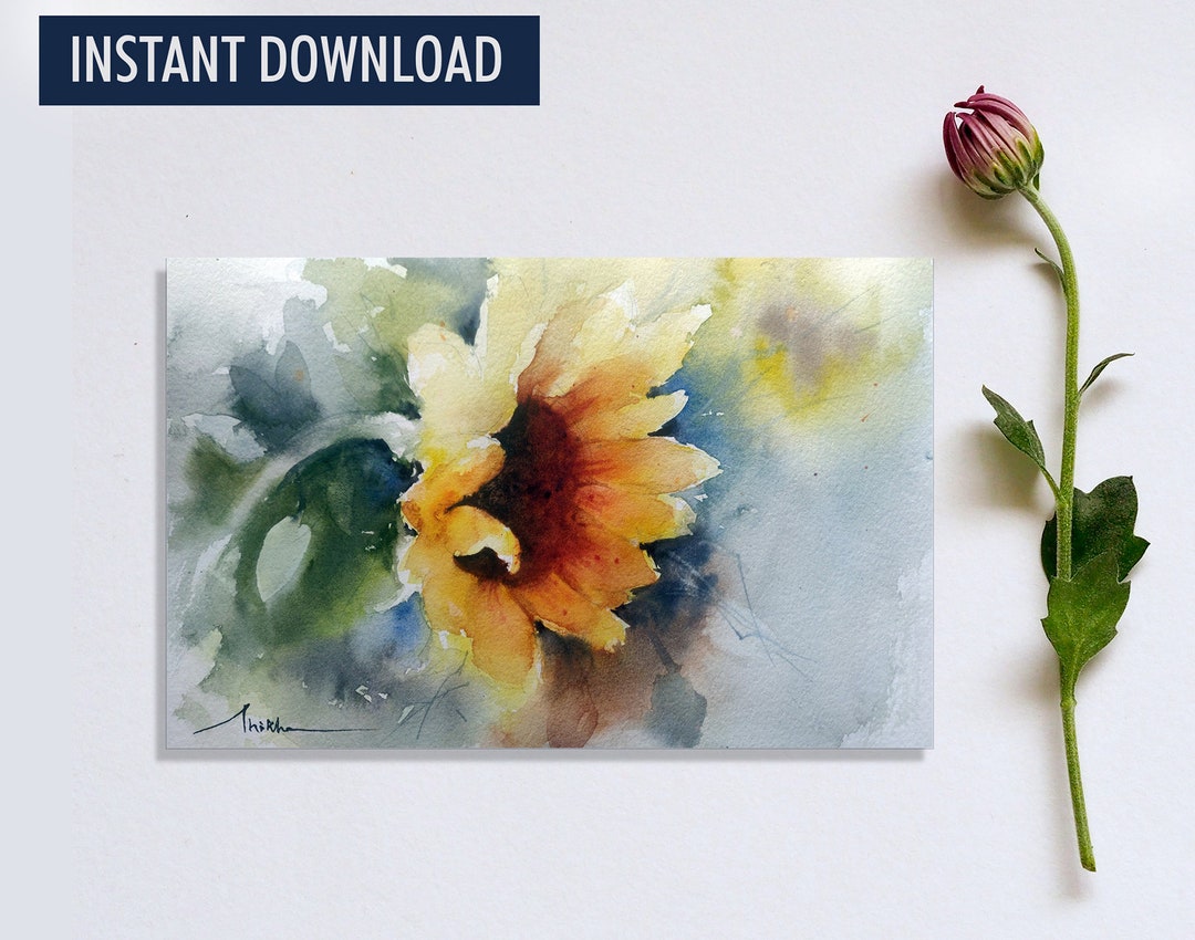 Printable Greeting Card Sunflower Watercolor Birthday Fathers Day ...