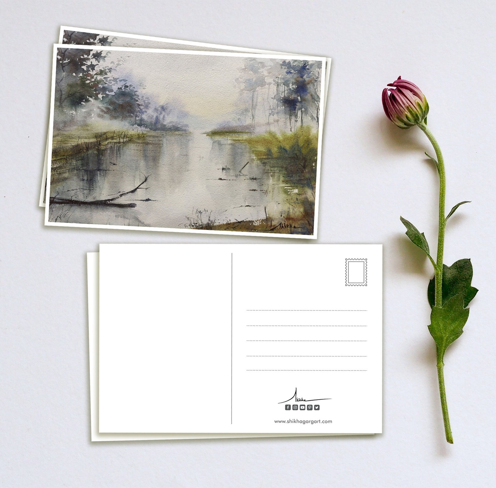 Watercolor Postcards - Set of 4 Cards | Serene Lake, River, Landscapes ...