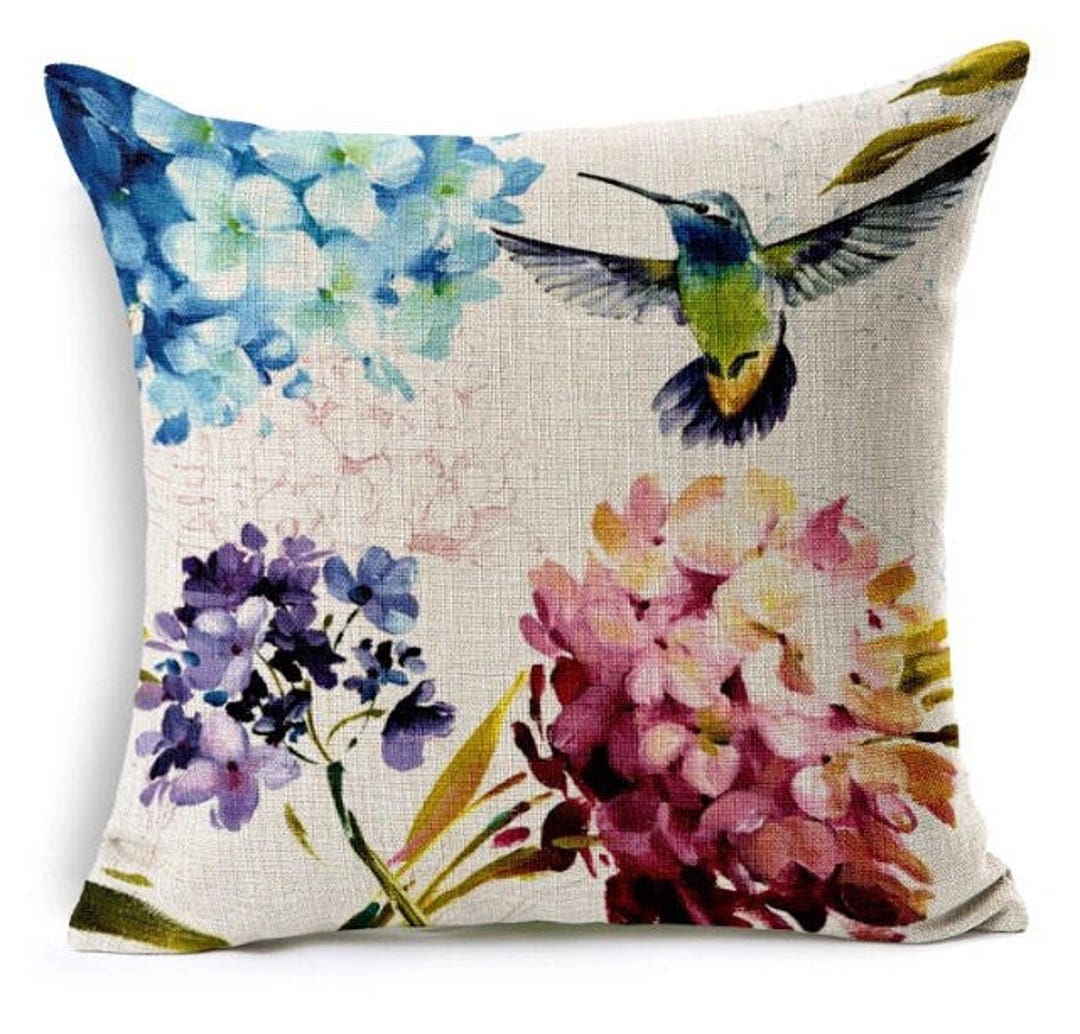 Hummingbird in Hydrangea Flowers Blue Purple Painting Style Square ...