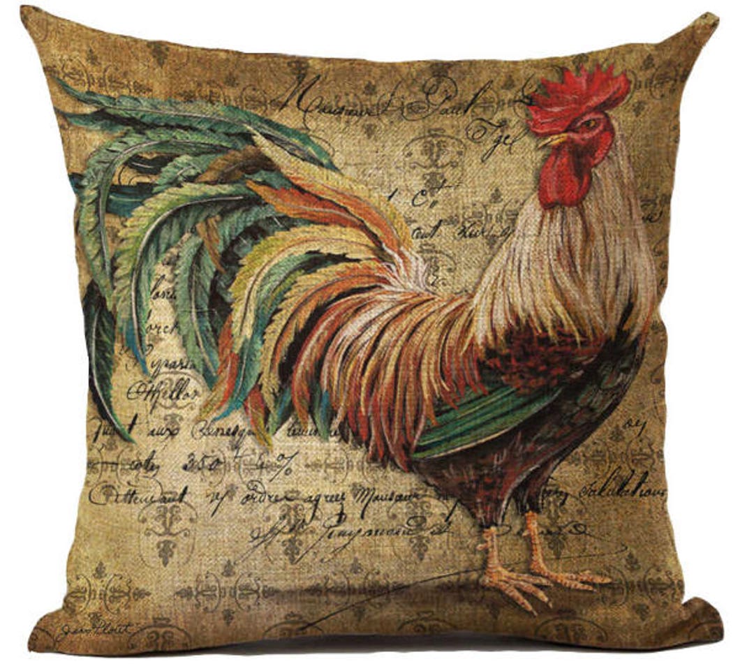 Red Rooster Chicken Country Farm Vintage Style Square Linen Cushion ...