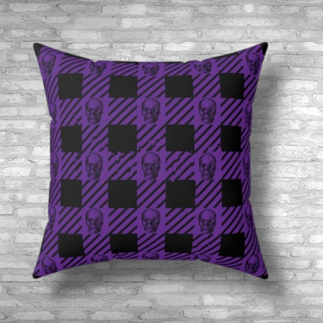 Gothic Skull Pillow in Black & Purple Plaid. Black/purple Skull Plaid ...