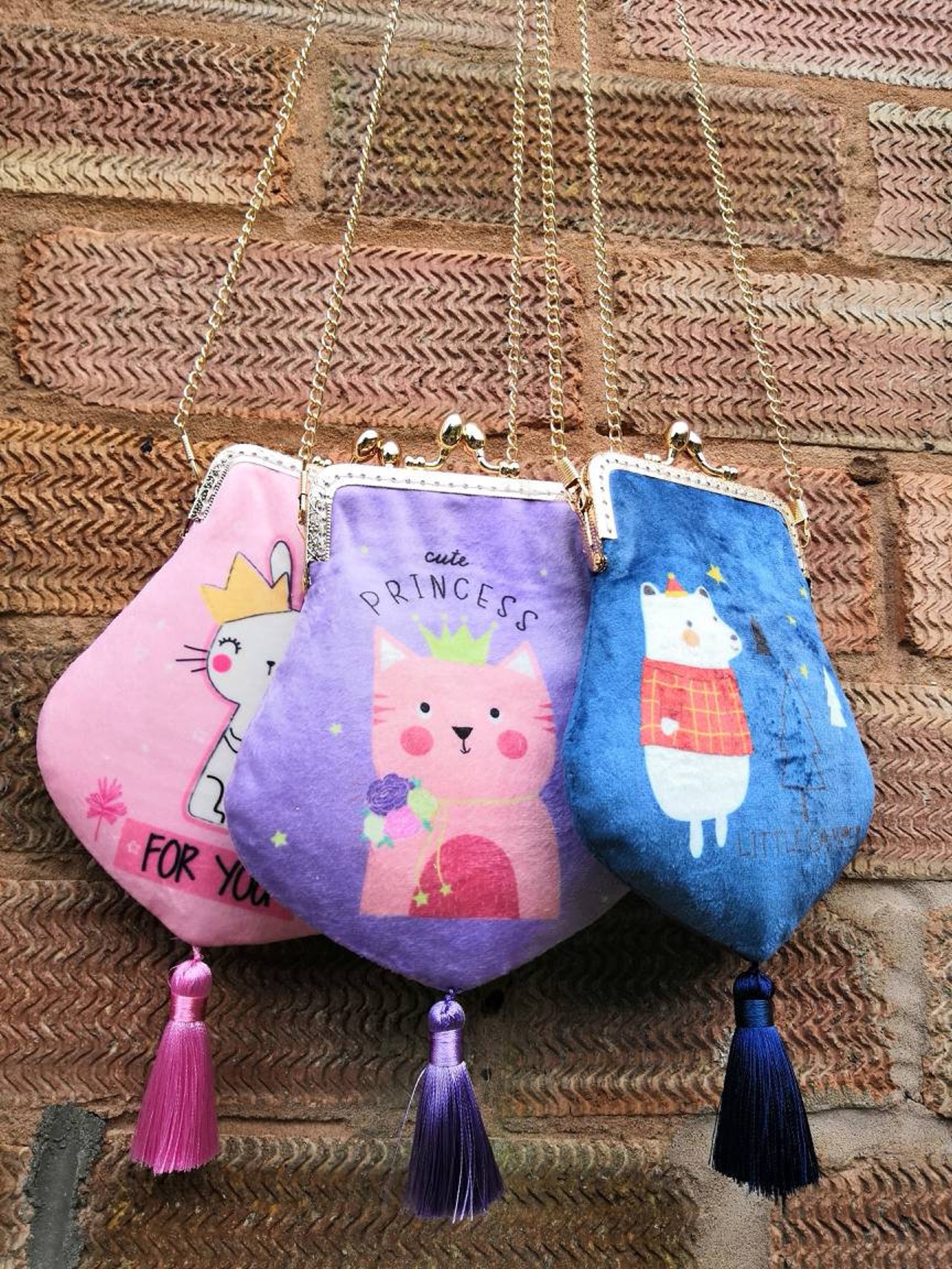 Flannel coin Clasp Purse kisslock Frame Tassel LOVELY RABBIT | Etsy