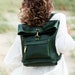 Green Leather Backpack Leather Roll Top Back Pack Purse Rucksack ...