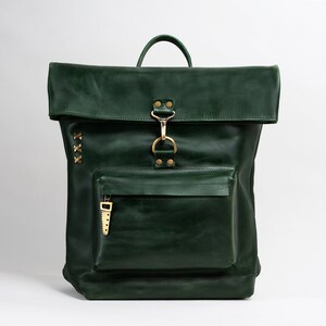 Green Leather Backpack Leather Roll Top Back Pack Purse Rucksack ...