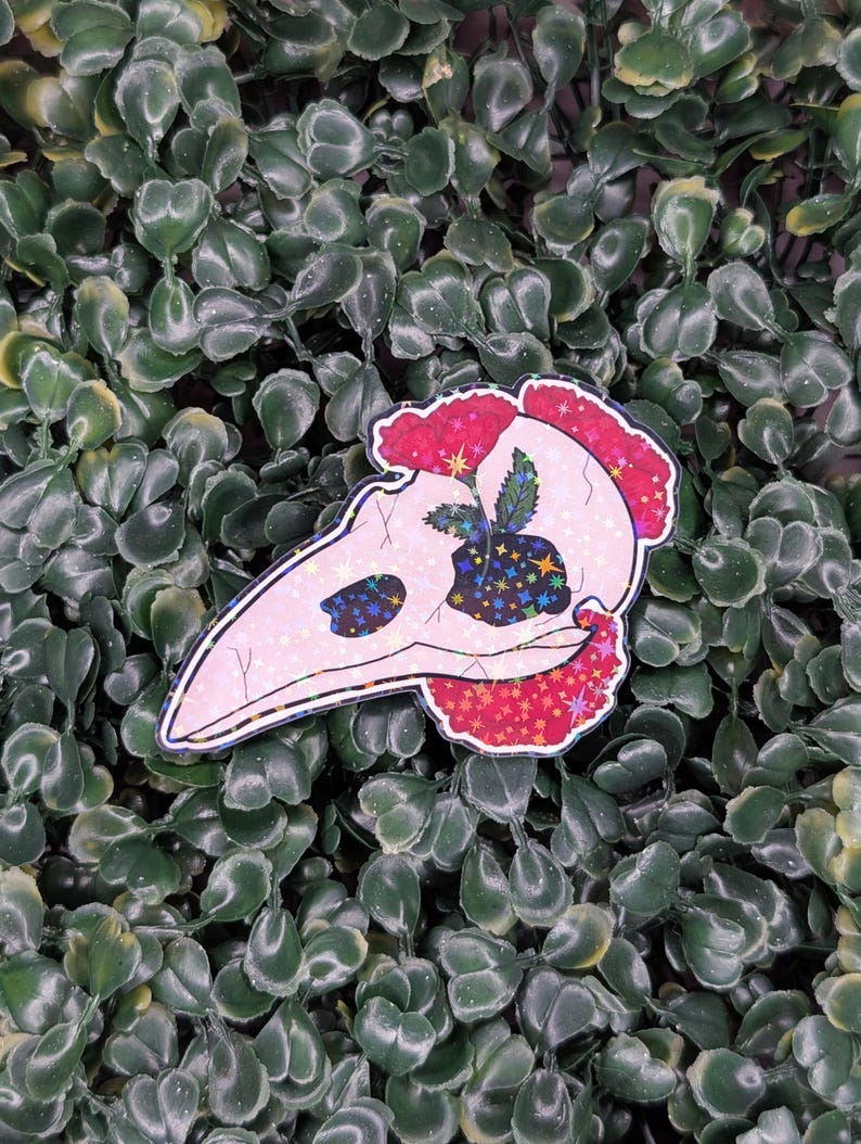 Floral 3-inch Crow Skull Sticker in a Star Holographic Finish - Etsy UK
